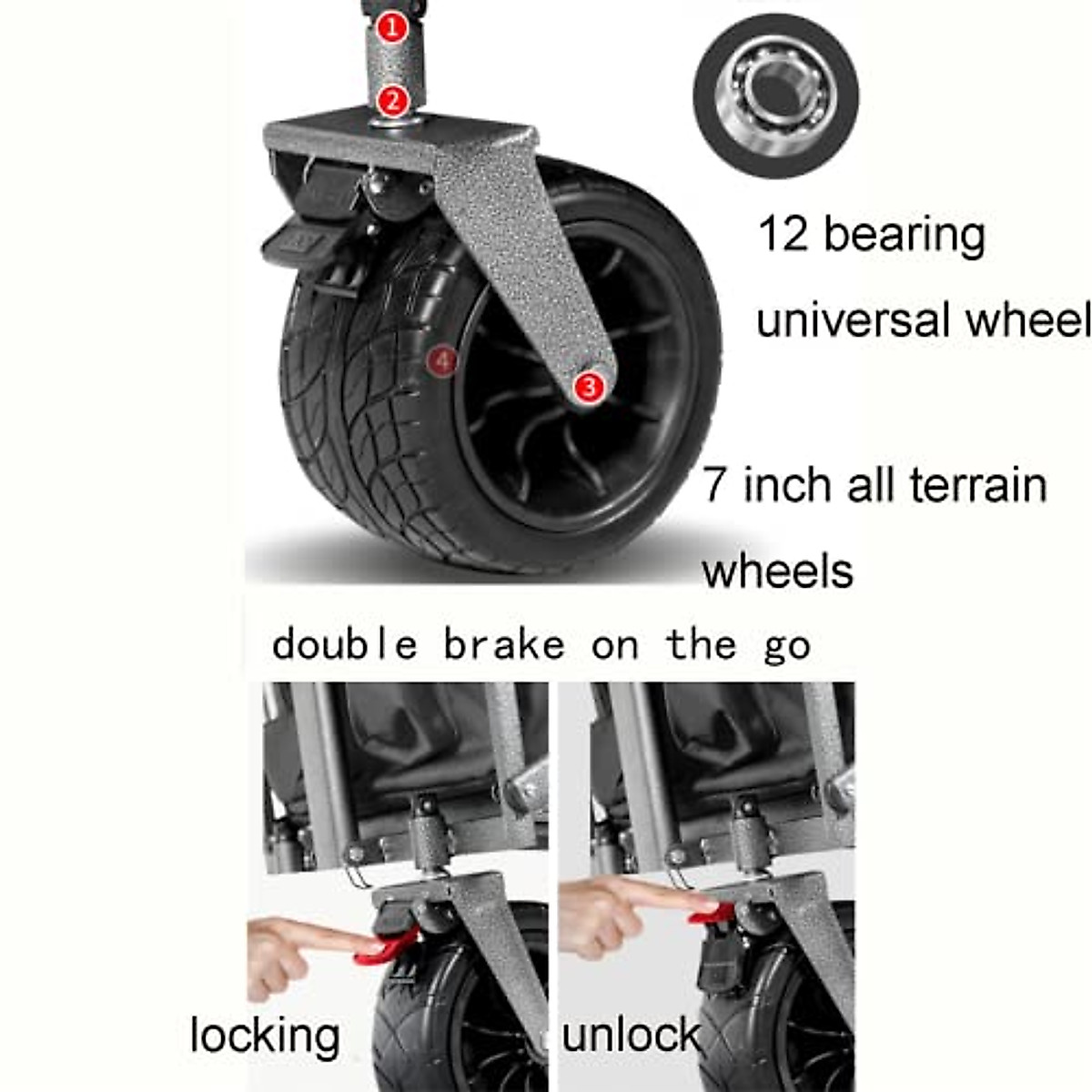 Outdoor Collapsible Wagon Portable Beach Cart,Adjustable Rolling Carts with Big Wheels/Two Chairs/Desktop,for Beach, Shopping (Black) (White)