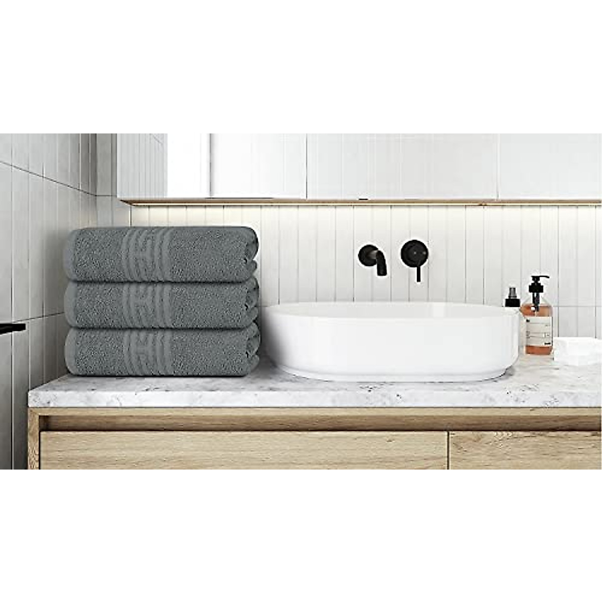 100% Ring Spun Cotton Bath Towels 24x44 Charcoal Grey Pack of 6 Gym Towels Soft Absorbent Lightweight Towels for Bathroom Spa Hotel Pool Salon Shower