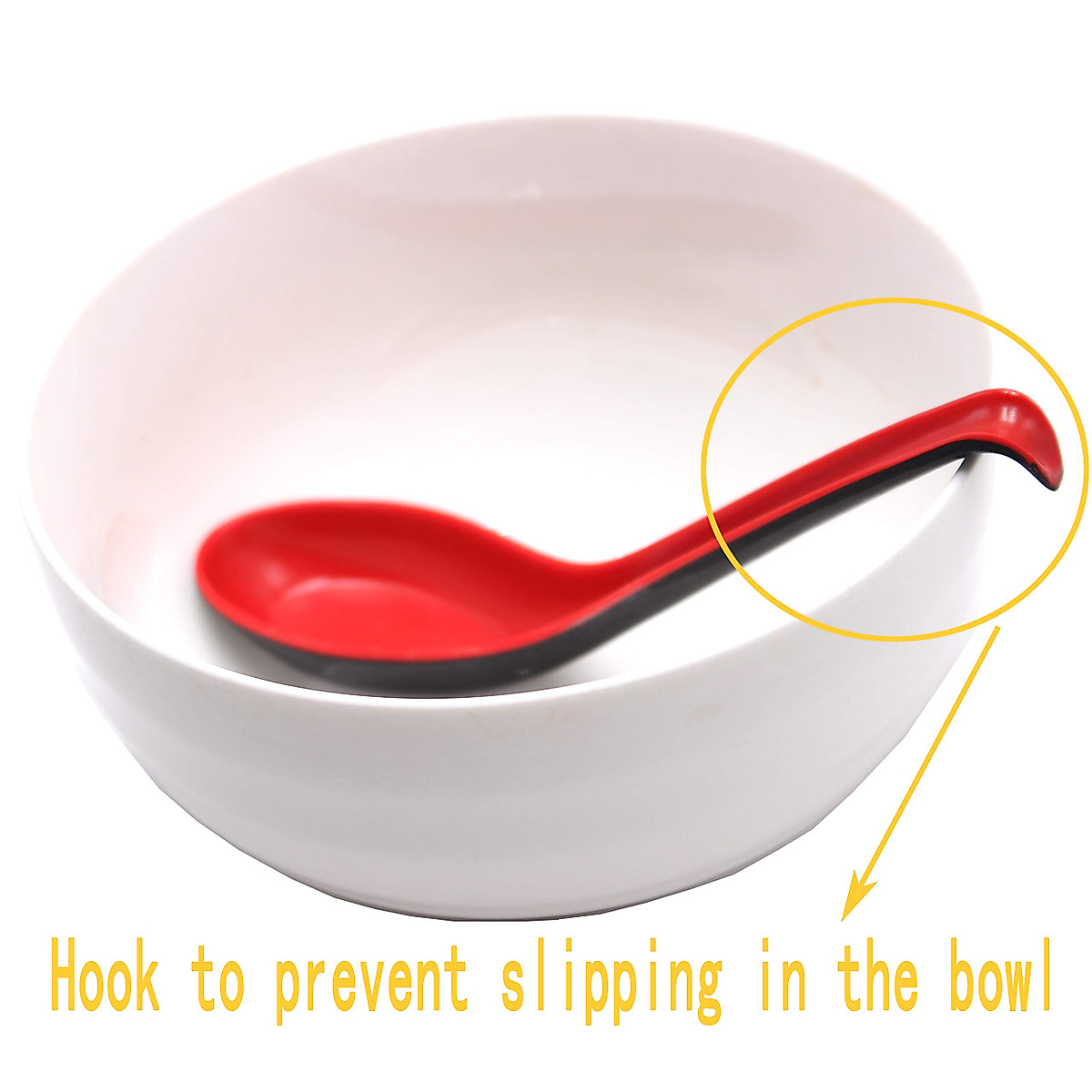 Large Japanese Soup Spoons Red and Black with Long Handle, Set of 8