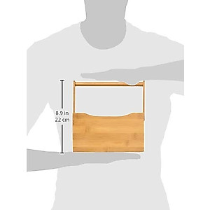 Cortesi Home Kira Natural Bamboo Cutlery Caddy Tabletop Holder with Handle and 4 Compartments, Brown