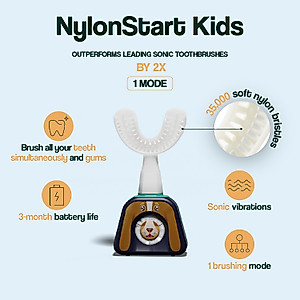 Y-Brush - Kids Electric Toothbrush - Y-Shaped Brush - 3 Months of Battery Life- NylonStart Kids Pack (4-12 Years) - Blue Whale Applicator - Innovation Awards at CES 2023