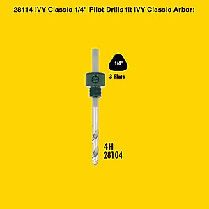 IVY Classic 28115 1/4-Inch x 4-5/16-Inch Pilot Drill for Hole Saw Arbors, M2 HSS, 3 Flats, 12-Pack