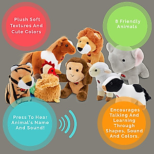 Talking Plush Animal Toys Set with Sound (Set of 8) | Jungle & Farm Talking Animals | Cow, Horse, Sheep, Rooster, Monkey, Lion, Tiger & Elephant Plush Toys for Boys & Girls