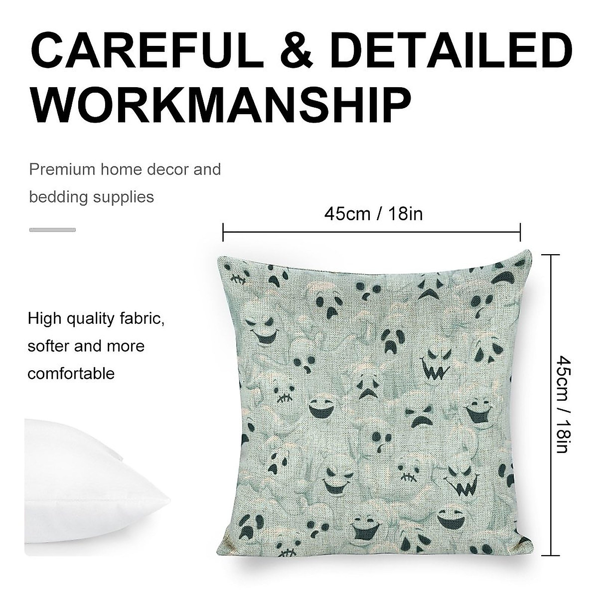 Cartoon Halloween Ghosts Pattern Throw Pillow Covers 18×18 Pillowcases Set of 2 Funny Linen Decorative Square Pillow Case Cushion Covers Standard Size for Sofa Couch Outdoor Bed Pillow Protectors