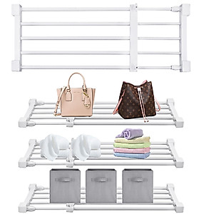 Geetery 4 Pcs Closet Tension Shelf Metal Expandable Closet Shelf Dividers Adjustable DIY Shelf Separators in Closet Tension Rod Storage Rack for Cabinet Kitchen Wardrobe (19.7''-31.5'' X 9.45'')