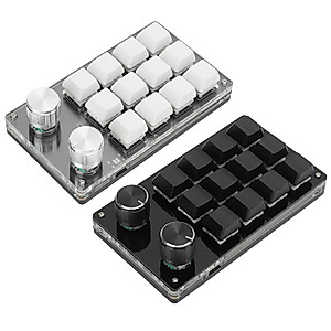 Arsor One Handed Programmable Mechanical Keyboard, 12 Keys RGB Multifunctional Gaming Keypad Macro Keyboard with Knob Plug and Play for Windows(Black White)