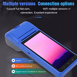 Zunate Handheld PDA POS with 5.5in Touch Screen, POS Receipt Printer 58mm Thermal Printer, 2GB + 32GB 4G LTE Mobile POS Receipt Printer for 1D 2D QR Barcode (US Plug)