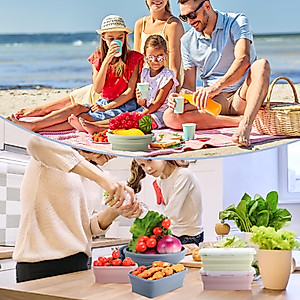 Nuanchu 8 Pcs Collapsible Food Storage Containers Silicone Airtight Collapsible Bowls with Lids Rectangular and Round Stackable Microwave Lunch Containers, Freezer, Dishwasher Safe (Blue, Pink, Green)