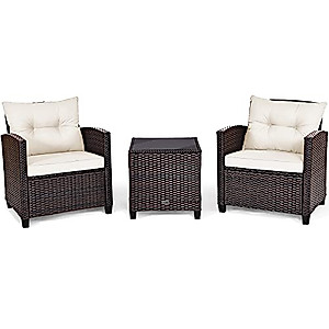 ARLIME 3 Piece Outdoor Patio Furniture Set, All-Weather PE Rattan Wicker Sofa Set w/Removable & Washable Cushion, Modern Conversation Sofa for Garden, Balcony, Swimming Pool, Patio (White)