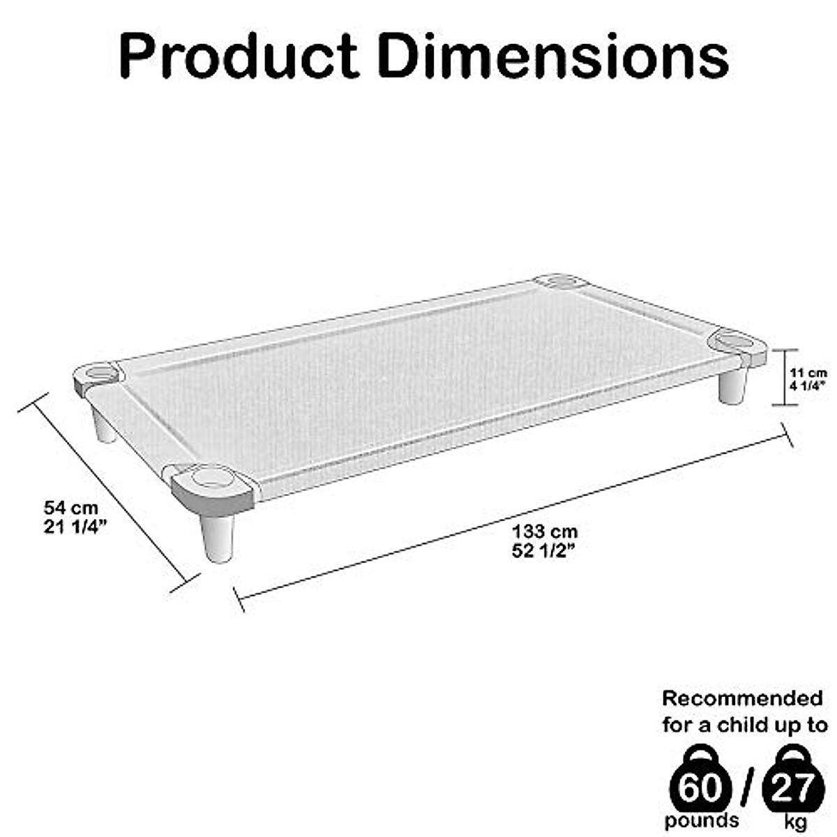 Acrimet Premium Stackable Nap Cot, Portable Toddler Bed, Travel Cot (Stainless Steel Tubes) (Yellow Cot - Yellow Feet) (1 Unit)