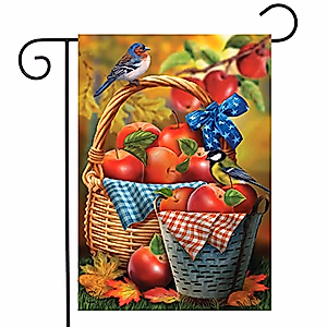 Harvest Apple Basket Fall Garden Flag Bluebirds Picnic 12.5"x18" Briarwood Lane