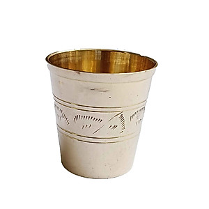 PARIJAT HANDICRAFT Handmade Pure Brass Small Glass Pooja Golden Glass/Tumbler for Serving & Drinking Purpose, Decorative Showpiece 2 Inch