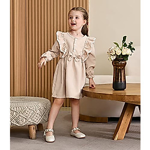 BOBORA Toddler Girl Fall Dress Kid Solid Corduroy Ruffle Long Sleeve Princess Dress Winter Outfit Little Girl Casual Clothes(Beige, 12-18M)
