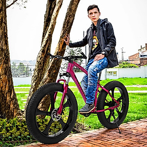 Fat Tire Mountain Bike, 26'' 21 Speed Outdoor Snow Beach Hybrid MTB Racing Bikes for Adult Women Men, Comfort Complete Cruiser Bicycle, Lightweight City Commuter Road Cycling, Dual Disc Brakes (O)