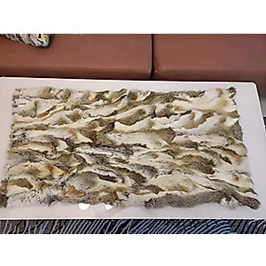 Real Rabbit Fur Throw Blanket Rabbit Fur Pelt Rug with Soft Microsuede Backing Natural Furry Thick Fur Rug Plate Pelz Leather Pelt Straw Yellow, 43.3inx21.6in /3.6ftx1.8ft