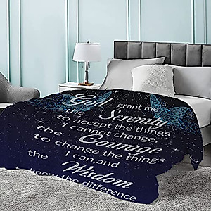 Blue Butterfly Serenity Prayer Inspirationa Starry Galaxy Super Soft Flannel Throw Blankets for Bed Sofa Couch Gifts,Bedding Fleece Blanket Outdoor Cover for Beach Picnic Large 80''x60'' Queen