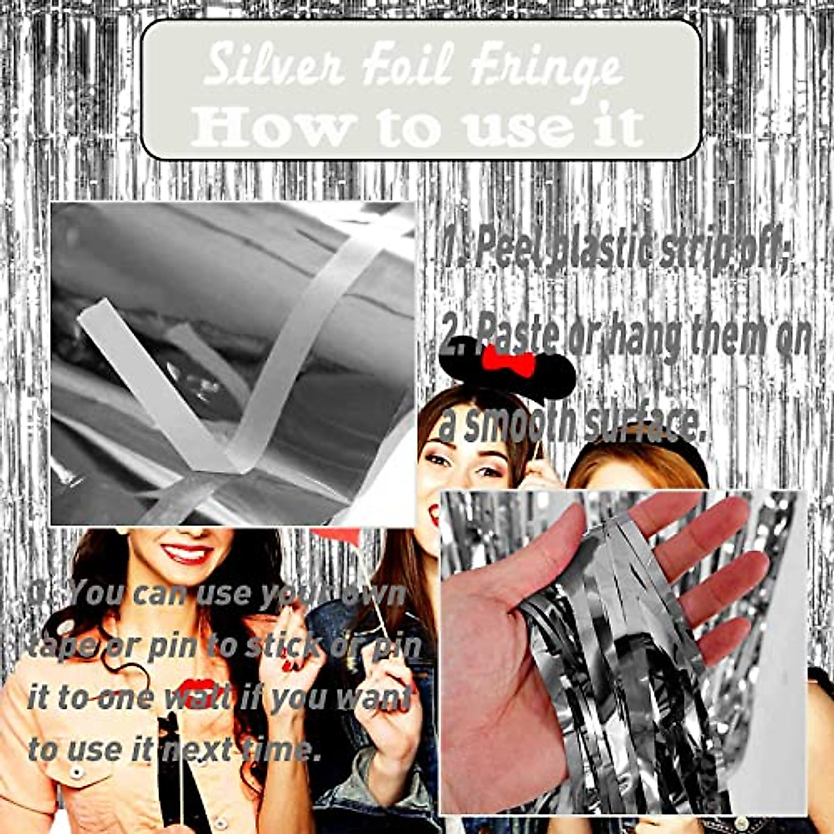 8 Pack Silver Tinsel Foil Fringe Curtain Backdrop, 3.28Ft x 8.2Ft Metallic Streamers for Photo Booth Birthday Wedding Bridal Shower Bachelorette New Year Party Thanksgiving Christmas Decorations