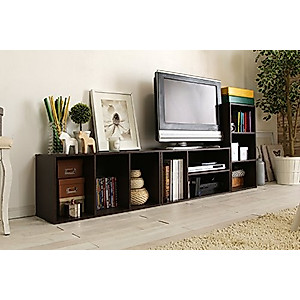 IRIS USA 3-Tier Modular Open Cubby Storage Shelf, Sturdy Storage Bookshelf Cabinet for Living Room Bedroom Guest Room Office Dorm Room Kids Room and Bathroom, Brown Oak