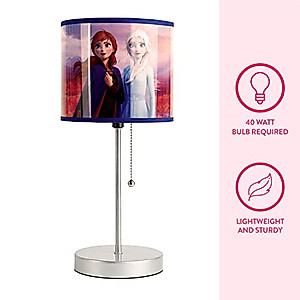 Frozen 2 Stick Table Kids Lamp with Pull Chain, Metal, Themed Printed Decorative Shade