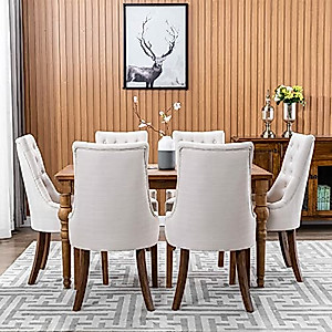 COLAMY Wingback Upholstered Dining Chairs Set of 4, Fabric Side Dining Room Chairs with Tufted Button, Living Room Chairs for Home Kitchen Resturant- Beige