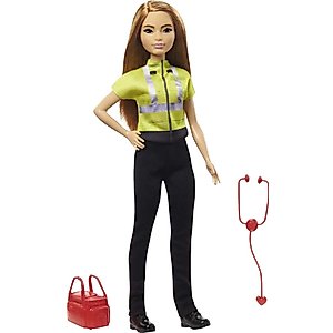 Barbie Paramedic Petite Fashion Doll, with Brunette Hair, Stethoscope, Medical Bag & Accessories