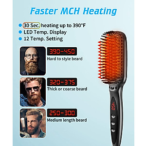 Beard Brush Straightener, Fast Heated Beard Brush Kit Heating Setting Electrical Beard Straightener for Men Anti-Scald Heated Comb Portable Beard Straightening Comb