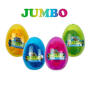 JoFAN 4 Pack Jumbo Dinosaur Deformation Eggs Prefilled Plastic Easter Eggs with Toys Inside for Kids Boys Girls Toddlers Easter Basket Stuffers Gifts Party Favors
