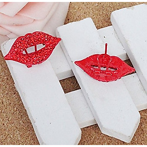 Fashionable Cute Sparkling Red Crystal Embellished Lips Kiss Stud Earrings for girls, teens and women (Red)