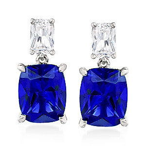 Ross-Simons 8.50 ct. t.w. Simulated Sapphire and 1.10 ct. t.w. CZ Drop Earrings in Sterling Silver