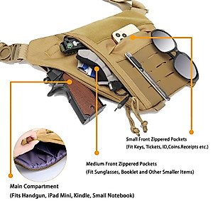 Crossbody Sling Bag for Men Women, Tactical Anti-Thief Conceal Carry Handgun Bag Stealth Personal Pocket Bag Over Shoulder Backpack w.Keychain Carabiner(CP)