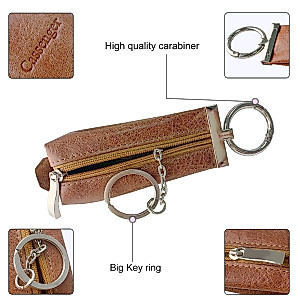 Cassenger Car Key Case, Genuine Leather Car Smart Key Chain Keychain Key Holder and Keyring Zipper Bag - Brown
