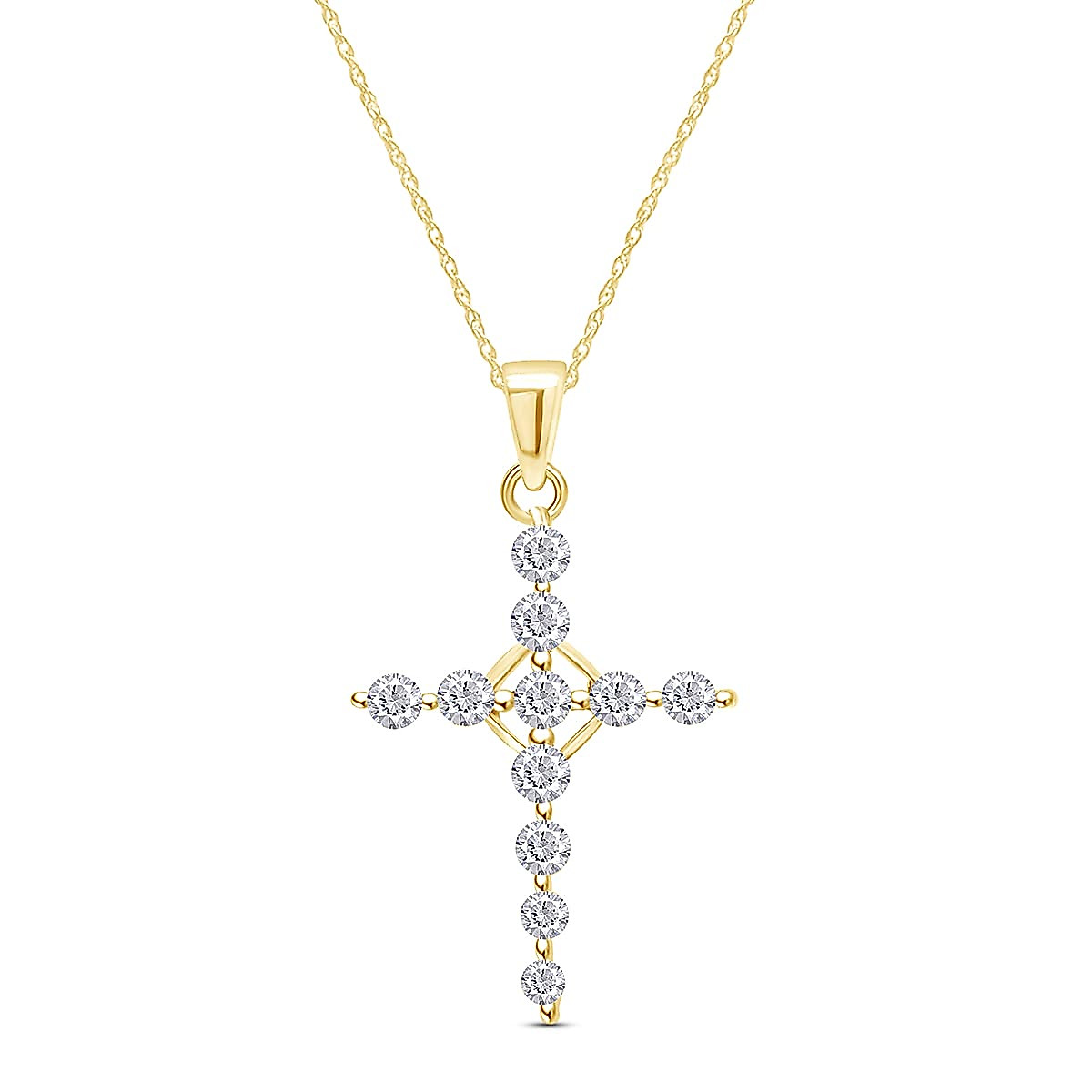 SAVEARTH DIAMONDS 3/4 Carat CT.T.W Round Cut Lab Grown Diamond Cross Pendant Necklace In 14k Yellow Gold Over Sterling Silver Jewelry For Her, 18" Chain (0.75 Cttw)