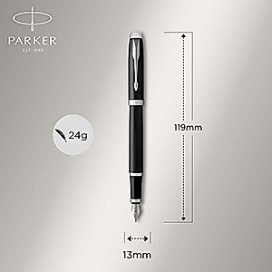 PARKER IM Fountain Pen, Black Lacquer Chrome Trim, Medium Nib with Blue Ink Refill, Gift Box (1931651)
