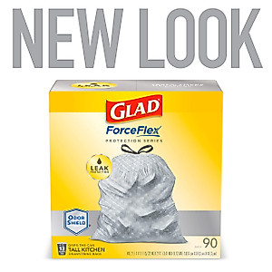 Glad ForceFlex Protection Series Tall Kitchen Trash Bags, 13 Gal, Unscented OdorShield, 90 Ct (Package May Vary)