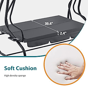 MCombo 3 Seat Patio Swing Chair, Outdoor Swing with Adjustable Canopy, Weather Resistant Steel Frame, Porch Swing Sets for Backyard, Poolside, Balcony, 4090 (Dark Grey)