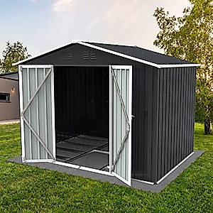 FRANSOUL 6FT x 8FT Outdoor Storage Shed, Metal Tool Shed with Lockable Door, Shutter Vents, Anti-Corrosion Waterproof Pent Roof Storage Utility Garden Shed House for Backyard Patio Lawn, Dark Grey