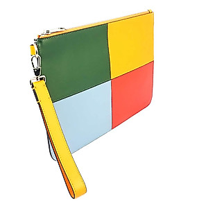 Burberry Blue/Orange Men's Colorblock Leather Zipper Storage Bag