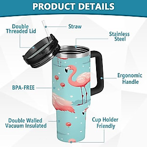 FRCSDIY Flamingos Insulated Tumbler with Handle and Straw Lid,30oz Leakproof Stainless Steel Cup BPA-Free Water Bottle