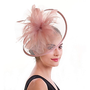 SAFERIN Fascinator Hair Clip Cocktail Hat Bowler Feather Flower Derby Kentucky Veil Wedding Party Hat Tea Fascinators (a-Skin Pink)