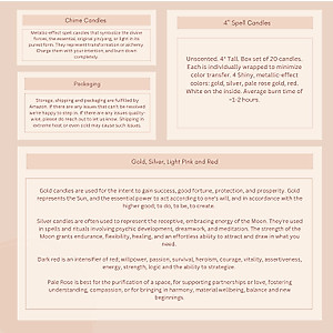 Chime Spell Candles - Metallic Gold Silver Altar Chime Candles, Shiny Candle Set, Elemental Spell Work, Metallic Colored 4" Spell Candles, Rose Gold Red Foil