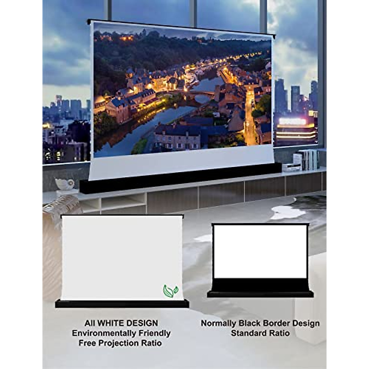 VIVIDSTORM-Projector Screen with Stand Portable Folding Stand Indoor Tension Floor Screen 4k HD All White Cinema, 4K/3D/UHD Gaming/Home Cinema,Compatible with Normally Projector,VSDSTWA84H
