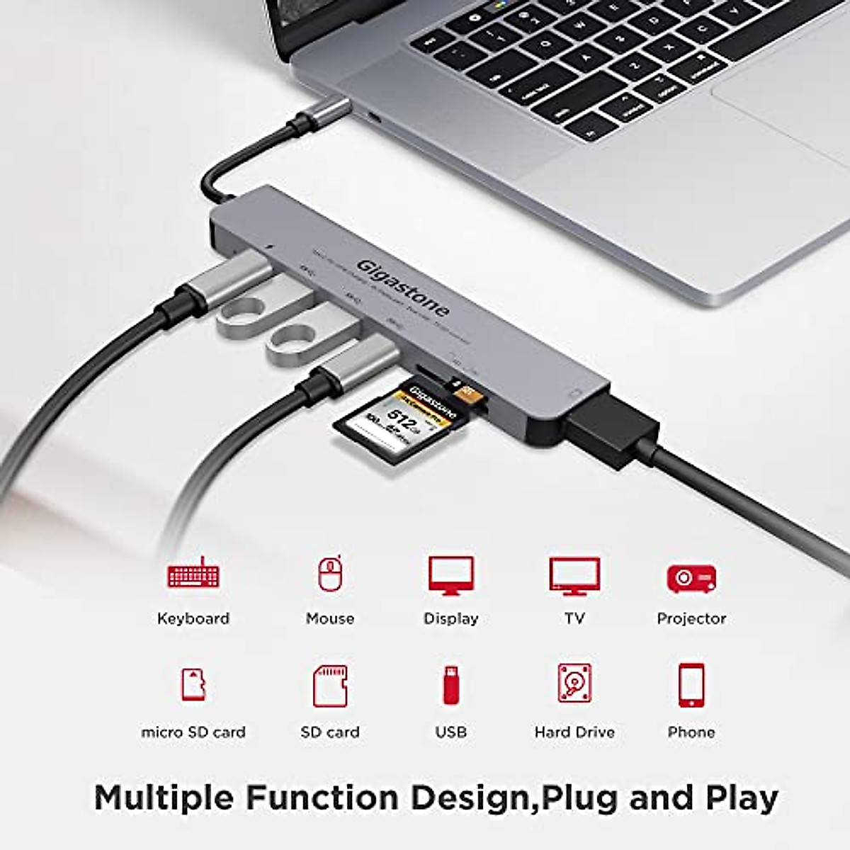 Gigastone Monitor, Mouse and HUB Deluxe Bundle, 24 inch IPS Gaming LED Monitor 75Hz FHD 1920 x 1080, 12000 DPI Gaming Mouse and Multiport Adapter 7-in-1 USB C Docking Station with 4K HDMI