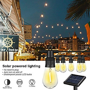 Ampersand Shops 48 Feet Outdoor Solar String Lights Warm White 15 LED Bulbs Home Garden Patio Backyard Mood Lighting