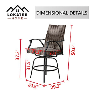 LOKATSE HOME Outdoor Swivel Wicker Chair Set Metal Frame Bar Stool for Backyard, Pool, Garden, Black