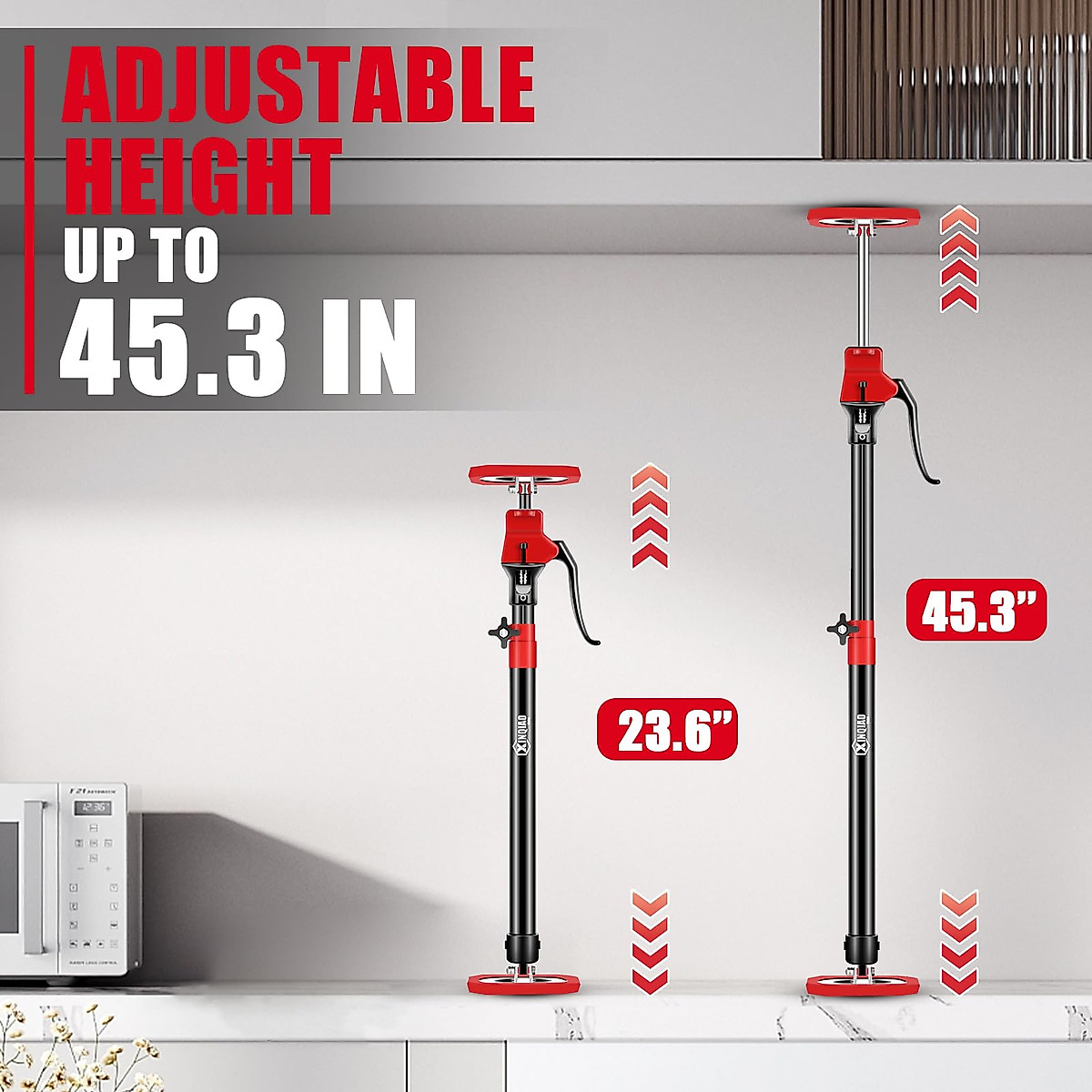XINQIAO Cabinet Jacks for Installing Cabinets, Heavy Duty Third Hand Tools Adjustable Support Pole from 23.6 IN to 45.3 IN, 2 PCS