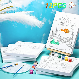 12 Pcs Pre Drawn Outline Canvas 10 x 8 Inch, Pre Drawn Stretched Canvas Painting Boards for Painting Art Party Favor for Adult Student Kids DIY Painting(Rustic Style)