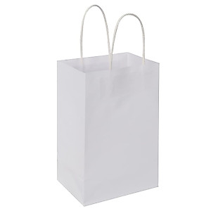 Oikss 100 Pack 5.25x3.25x8.25 Inch Small Kraft Bags with Handles Bulk, Paper Bags Birthday Wedding Party Favors Grocery Retail Shopping Business Goody Craft Gift Bags Cub Sacks (White 100PCS Count)