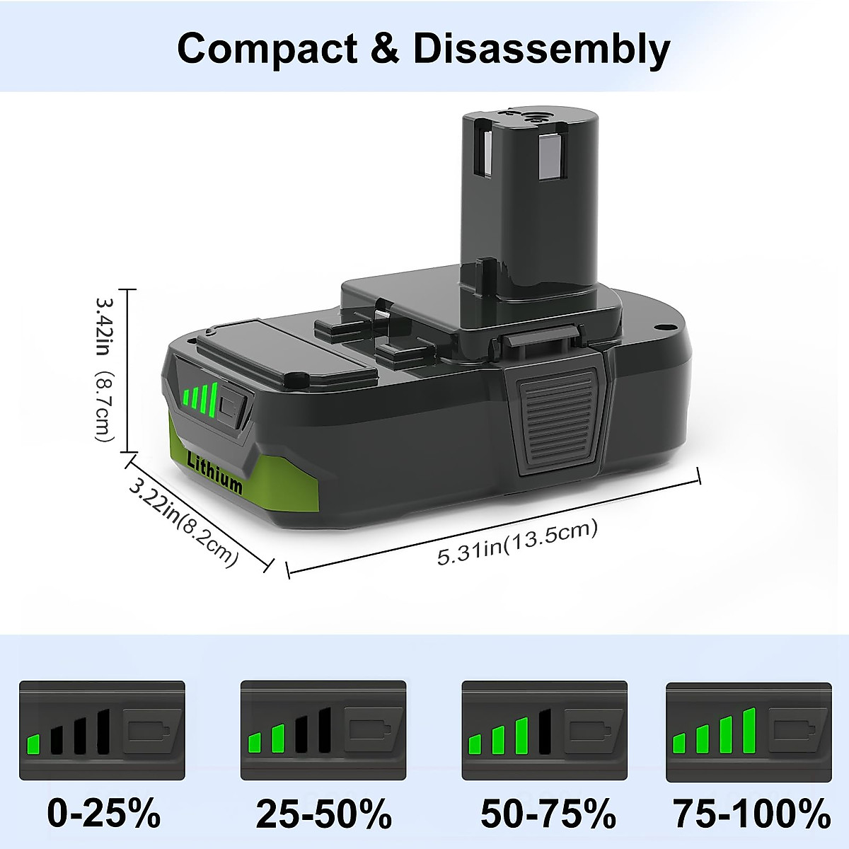 2 Pack 3.0Ah Lithium-ion Replacement Batteries Compatible with Ryobi 18V ONE+ Battery Max P102 P108 P103 P105 P107 P109 P104 Power Cordless Tools