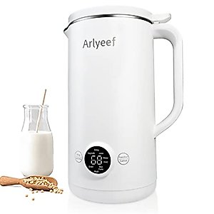 Arlyeef Automatic Soy Milk Maker, 20oz Homemade Nut/Almond/Oat/Coconut Plant-based Milks & Dairy Free Beverages Machine with Mesh Strainer, Boil Water, Delay Start/Keep Warm & BPA Free, White