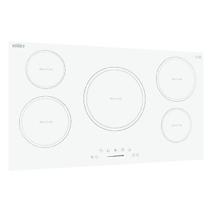 Summit SINC5B36W 36-inch 5 burner Digital Electric Induction Cooktop, White Ceramic Glass, 208V-240V, 9300W, Child lock, Energy Efficient, Timer, Easy to Clean